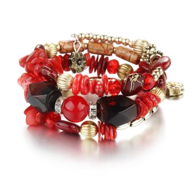 China Women Series Bracelet Classic Red Beading Multilayer Stone Bead Bracelet With Charm for sale