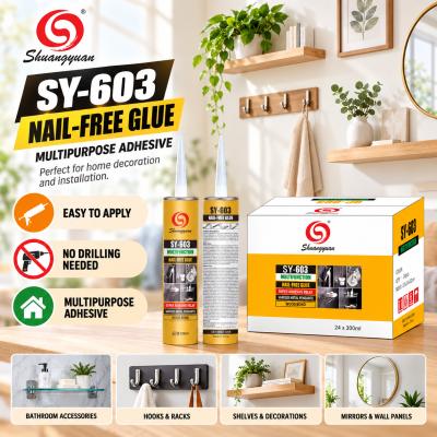 China SY-603 No Nails Adhesive Strong Mounting Glue for Shelves Hooks Panels and Home Improvement for sale