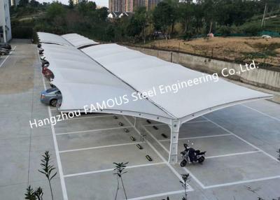 China Single Slope Roof Outdoor Steel Membrane Structure Cantilever Parking Shelter with Q235 Steel Frame and 1050-1100g PVDF Membrane for sale