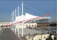 China Single Slope Roof Outdoor Steel Membrane Structure Cantilever Parking Shelter with Q235 Steel Frame and 1050-1100g PVDF Membrane for sale