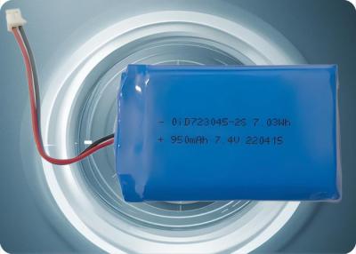 China 7.4V 980mAh Lithium Polymer Battery with 2C Discharge and 300 Cycles for sale
