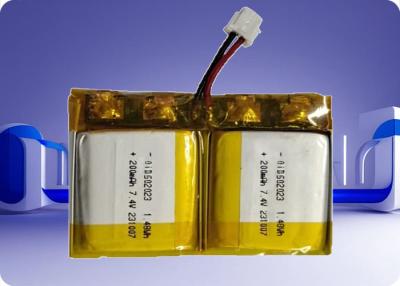 China 7.4V 230mAh Lithium Ion Battery 300 Cycles 1.5C Discharge for sale