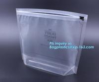 China packaging bag stand up flat bottom pouch with slider zip, metal slider pe packing bag, metal zip sider packaging bag for sale
