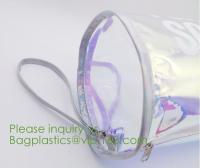China holographic pvc bags, holographic packs, holographic pouch bags, holographic metialized cosmetic make up, holographic PU for sale
