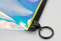 China gusset slider Zip lockk printed pvc zipper bags with holding loop with confetti, zipper slider bags for pencils pens for sale