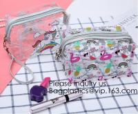 China Cute Unicorn PVC Transparent Travel Accessory Cosmetic Bag Waterproof Makeup Pouch Cactus Flamingo Wash Kits Organizer for sale
