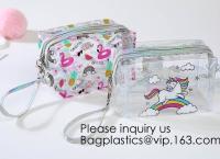 China Cute Unicorn PVC Transparent Travel Accessory Cosmetic Bag Waterproof Makeup Pouch Cactus Flamingo Wash Kits Organizer for sale