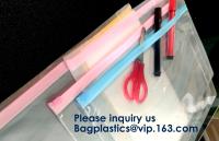 China Document File Zip Bags with Hook Hanger Slider Stationary Pen Pencil Packaging Bags,Office Green Clear Zip Folders PVC F for sale