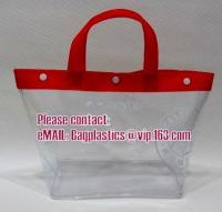 China clear pvc packaging bag with handle for wine, vinyl pvc zipper gift tote bags with handles, gift bag with plastic snap for sale