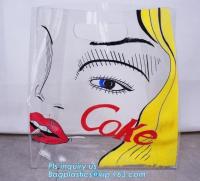 China eco friendly Clear PVC soft loop handle plastic bag, PVC material gusset handle hard plastic shopping bags, die cut hand for sale