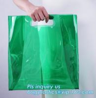 China eco friendly Clear PVC soft loop handle plastic bag, PVC material gusset handle hard plastic shopping bags, die cut hand for sale
