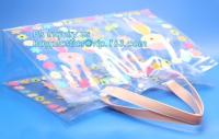 China pvc packaging shopping handle bag with button, promotional clear tote pvc handle shopping bag pvc tote bag, die cut hand for sale