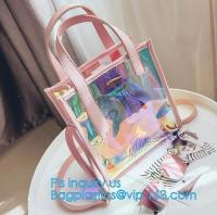 China Jelly color laser shoulder bag pvc leather tote bag, Studded Clear Tote/PVC shoulder bag, Fashion Translucent Hologram K for sale