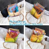 China Personalized Womens Rainbow Color Shoulder Hand Bag PVC Clear Beach Bag, Handbag manufacturer China fashion ladies clear for sale
