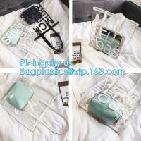 China Makeup Bag with Shoulder Strap Pro Round Bag, rope handle clear Transparent tote bag, stadium clear vinyl pvc zipper bag for sale