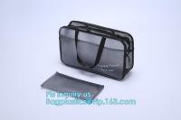 China multi-purpose washable portable breathable 3 pcs polyester mesh travel cosmetic bag, Mesh Zipper Black Makeup Pouch Cosm for sale
