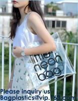 China Fashion Clear Pvc Beach Tote Bag For Women,Clear Tote Bags PVC Beach Tote Bag With Black Webbing Handle Bag for sale