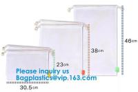 China Reusable Produce Bags Cotton Double Drawstring Multiple Sizes in White Extra Strong Washable See Through with Tare Weigh for sale
