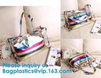 China PVC Waterproof outdoor Travel Shopping Bags Fashion Lady Colorful Striped Beach Bags Waterproof Outdoor Beach Bean Bag for sale