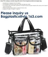 China Clear PVC Makeup Cosmetic Bag With Extra 2 Front Magnet Pockets And Zipper Bag,Cosmetic Portable Toiletry Makeup Bag for sale