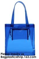 China Beach Bag Clear PVC Bag Tote With Inner Pocket And Zipper Closure,PVC Bag Beach Tote With Black Handles, Bagease for sale