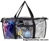 China Clear Duffel Gym Bag Transparent PVC Carry Bag With Shoulder Strap,Cosmetic Carry Bag Magnet Pockets Detachable Shoulder for sale