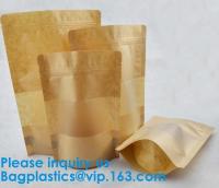 China Natural Kraft Paper Flat Bottom Standup Pouch / Food Packaging Bags With Window,Foil Lined Standup Kraft Paper Envelopes for sale