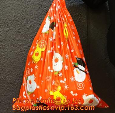 China PE Plastic drawstring Gift Bags With cartoon Logo, drawstring christmas plastic giant santa sack for gift for sale