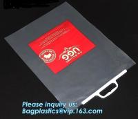 China customized printing and size rigid snap handle bag/rigid handle plastic bag/handle polybag,rigid snap loop handle plasti for sale