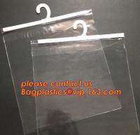 China reusable transparent hanger hook plastic bags,degradable d2w hdpe/ldpe die cut / punch handle plastic door hanger bags for sale