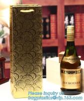 China wine paper bag with handles,luxury glossy wine bottle gift paper bags,Gold Wine Gift Paper Bag with Ribbon Handles pack for sale
