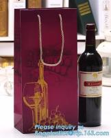 China wine paper bag with handles,luxury glossy wine bottle gift paper bags,Gold Wine Gift Paper Bag with Ribbon Handles pack for sale