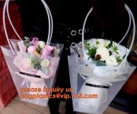 China Customized PP plastic transparent flower carry bags with hanging,Eco-friendly Recyclable flower bag transparent pp bag f for sale