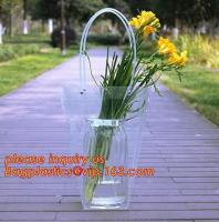 China Customized PP plastic transparent flower carry bags with hanging,Eco-friendly Recyclable flower bag transparent pp bag f for sale