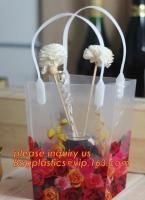 China PP Trapezidal Rectangular Flower Package Bags,PP Flower Plastic Carry Bag with Tube Handle,flower pot bag printing PP pl for sale