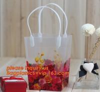 China PP Trapezidal Rectangular Flower Package Bags,PP Flower Plastic Carry Bag with Tube Handle,flower pot bag printing PP pl for sale