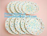 China New Design birthday Party Gold Foil Golden Dot Hot Stamped Disposable Paper Plate,12 inch large disposable round bagasse for sale
