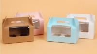 China Custom printed cupcake box packaging cardboard cake box with handle,china best sell cheap printing paper cake box bageas for sale