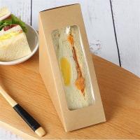 China Kraft Triple Sandwich Wedge Box with Window Recyclable Paper Lunch Container Boxes,Promotional Triangle Sandwich Paper B for sale