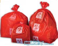 China Disposable Hospital Red / Yellow Polyethylene Biohazard Infectious Autoclave Bags, Draw string Biohazard garbage/trash b for sale