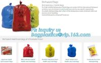 China Colored medical waste bags biohazard garbage plastic bags on roll with warning logo, Flat top recycling colored biohazar for sale