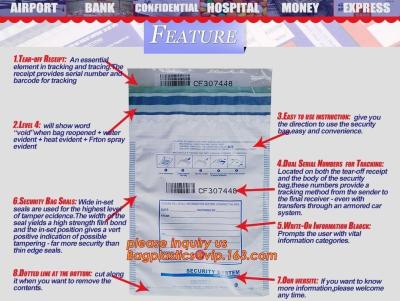 China plastic security bank deposit cash money courier tamper evident proof self sealing bag, Level 2 Bank Security Deposit Ba for sale