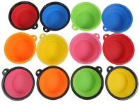 China Wholesale Silicone Portable Food Grade Unbreakable Stocked Colorful Collapsible Pet Dog Bowl With Hook, Portable Foldabl for sale