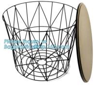 China Commercial use stylish marble top metal wire square coffee table, Steel wire coffee table, high end solid wood table top for sale