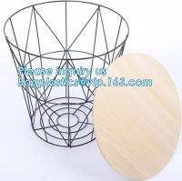 China Wooden top metal wire coffee table design, customized design size wire coffee side tables, Black iron base and transpare for sale