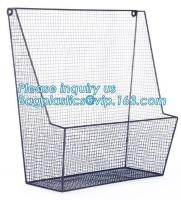 China New Design Office Black Wire Mesh Baskets with Magnets, Flat Storage Baskets, Metal Wire 3 Tier Wall Mounted Kitchen Fru for sale