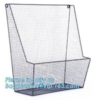 China New Design Office Black Wire Mesh Baskets with Magnets, Flat Storage Baskets, Metal Wire 3 Tier Wall Mounted Kitchen Fru for sale