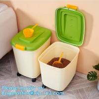 China PP plastic type and stocked eco-friendly feature Round pet food container with scoop, Airtight Plastic Pet Dog Food stor for sale