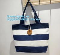 China factory lowest price for wide stripe cotton canvas oxford canvas tote bag with inside small stripe lining and ziper lock for sale