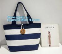 China factory lowest price for wide stripe cotton canvas oxford canvas tote bag with inside small stripe lining and ziper lock for sale